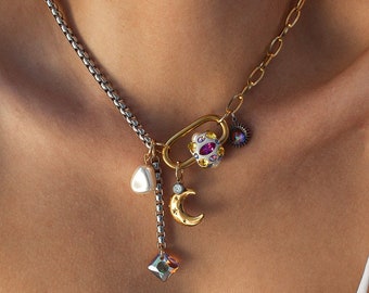 Gold Carabiner Necklace With Swarovski Crystals, Stainless Steel ...