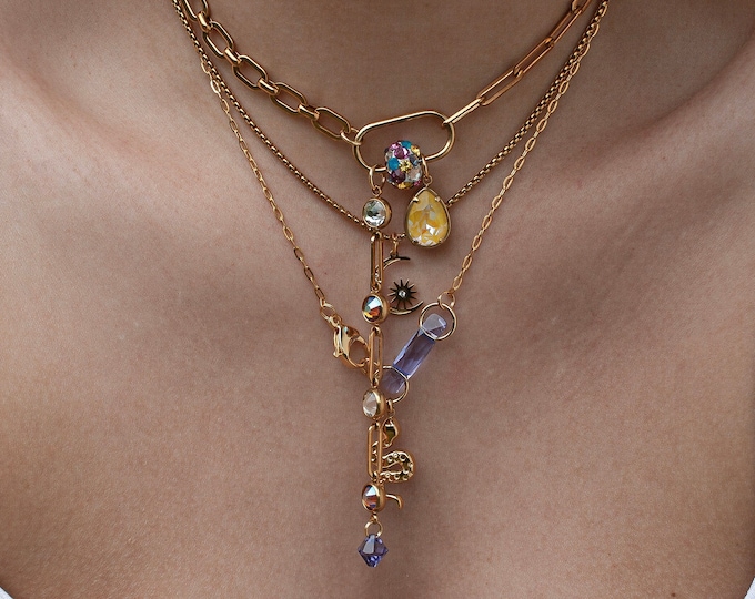 Gold Carabiner Necklace With Swarovski Crystals, Stainless Steel ...