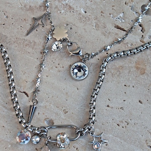 Silver Carabiner Necklace With Swarovski Crystals, Choker Necklace Set ...