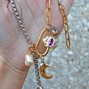 Gold Carabiner Necklace With Swarovski Crystals, Half Tone Stainless ...