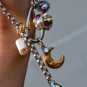 Silver Carabiner Necklace With Swarovski Crystals, Half Tone Stainless ...
