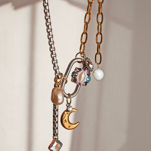 Silver Carabiner Necklace With Swarovski Crystals, Half Tone Stainless ...