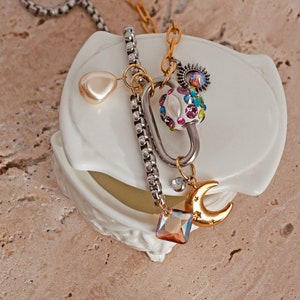 Silver Carabiner Necklace With Swarovski Crystals, Half Tone Stainless ...