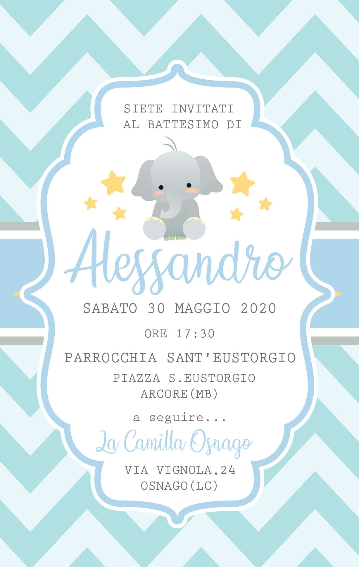 Digital Invitation Baptism Baby Boy Elephant - Etsy