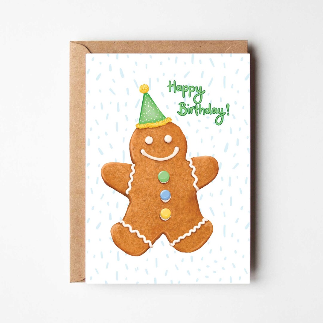Gingerbread Man Birthday A6 Greeting Card - Etsy