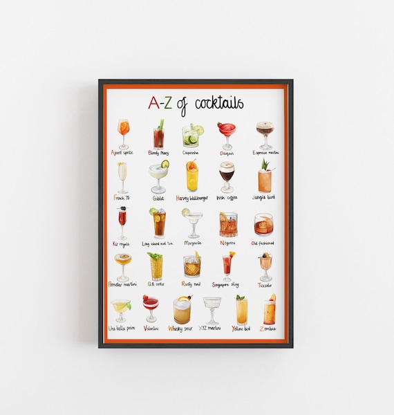 Cocktail Alphabet Art Print Poster. Perfect the Kitchen or | Etsy