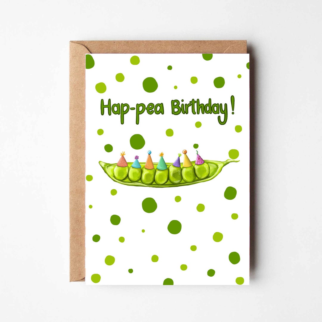 Hap-pea Birthday a Pea Themed Children's A6 Greeting Card Kid's ...