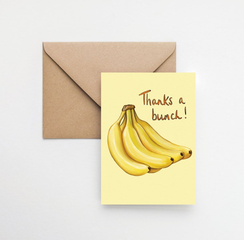 Thanks a Bunch Thank You Banana A6 Greeting Card With Brown - Etsy