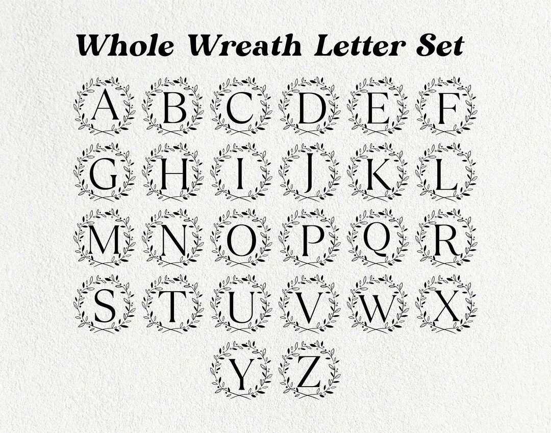 Whole Set- Laurel Wreath Svg, Laurel Letters Svg, Wreath Alphabet Svg ...