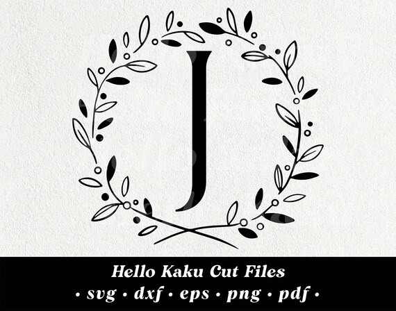 Letter J Initial Monogram SVG Initial Monogram Wreath | Etsy