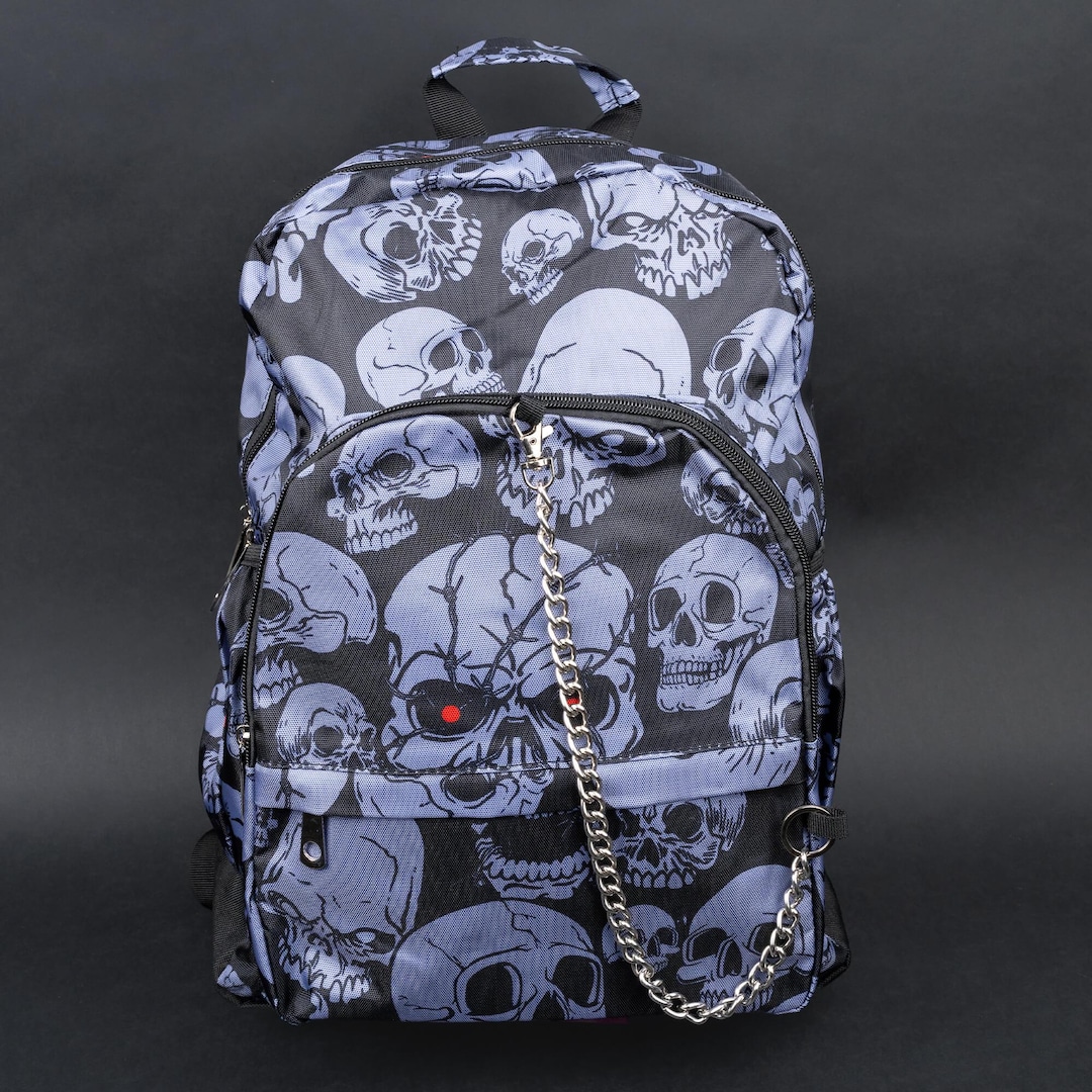 Grey Skull Nightfall Backpack With Chain Detail - Skeletons - Gothic ...