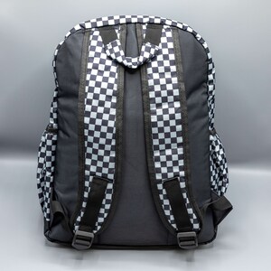 Grey Checkerboard Printed Nylon Backpack With Chain Detail - Vegan ...