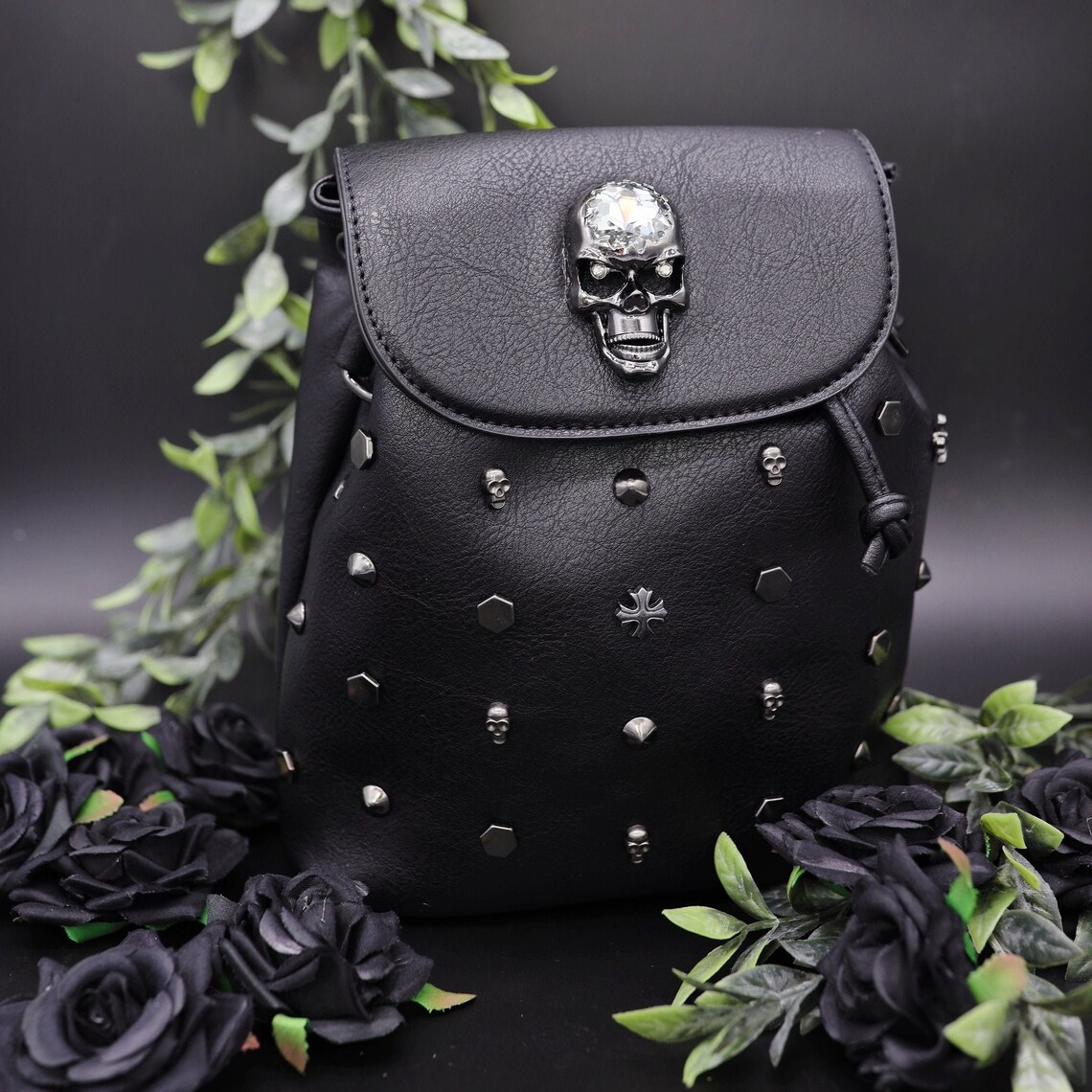GOTHX Black Vegan Mini Skull Head Stud Backpack | Etsy