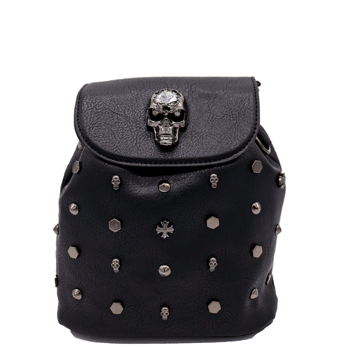 GOTHX Black Vegan Mini Skull Head Stud Backpack | Etsy