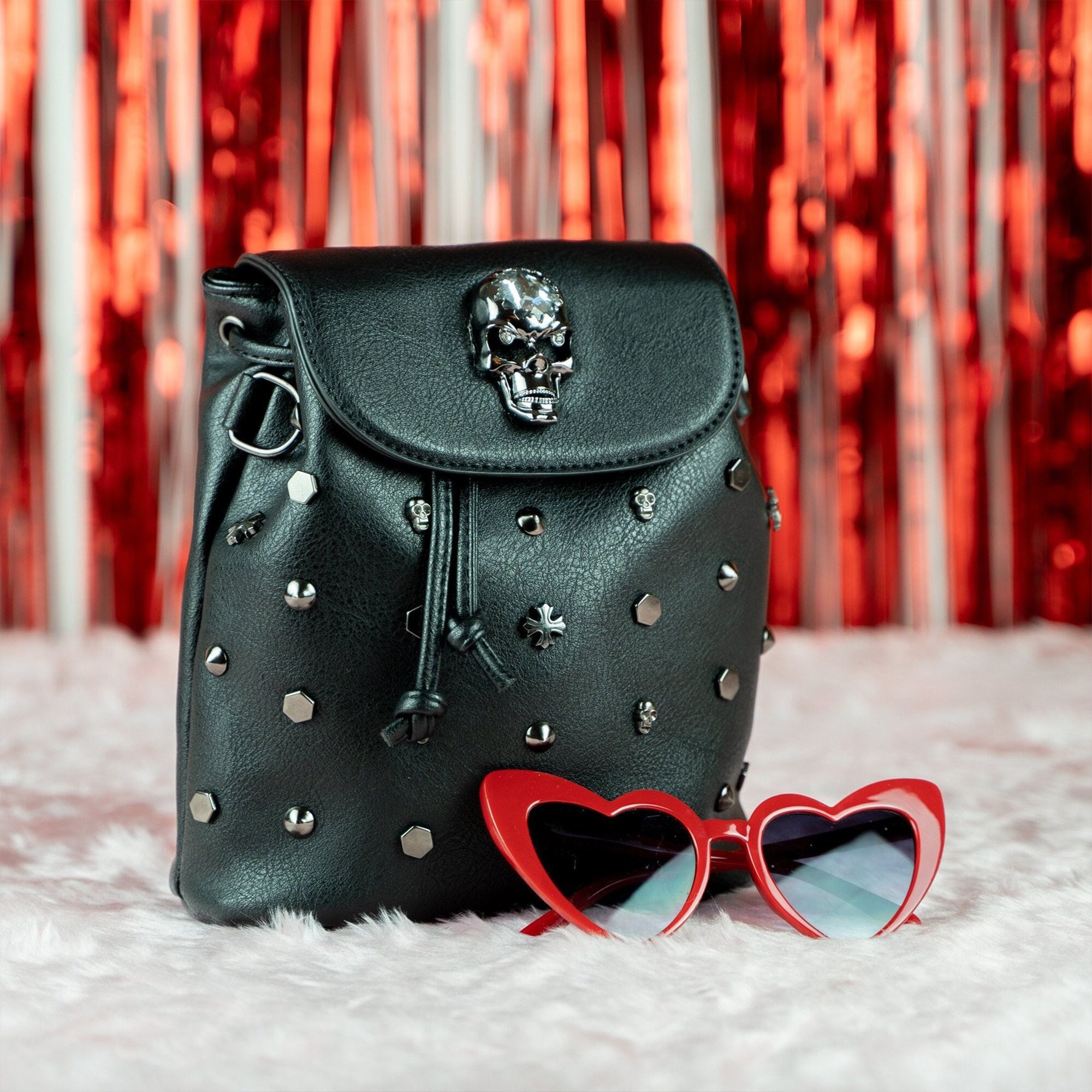 GOTHX Black Vegan Mini Skull Head Stud Backpack | Etsy