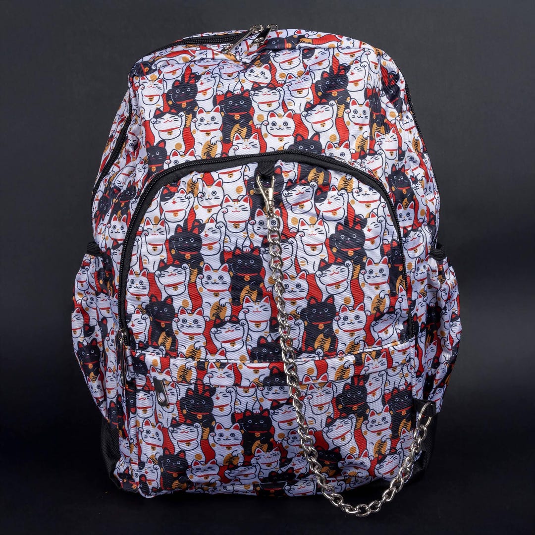 Lucky Cats Backpack With Chain Detail - Vegan - School Bag ...