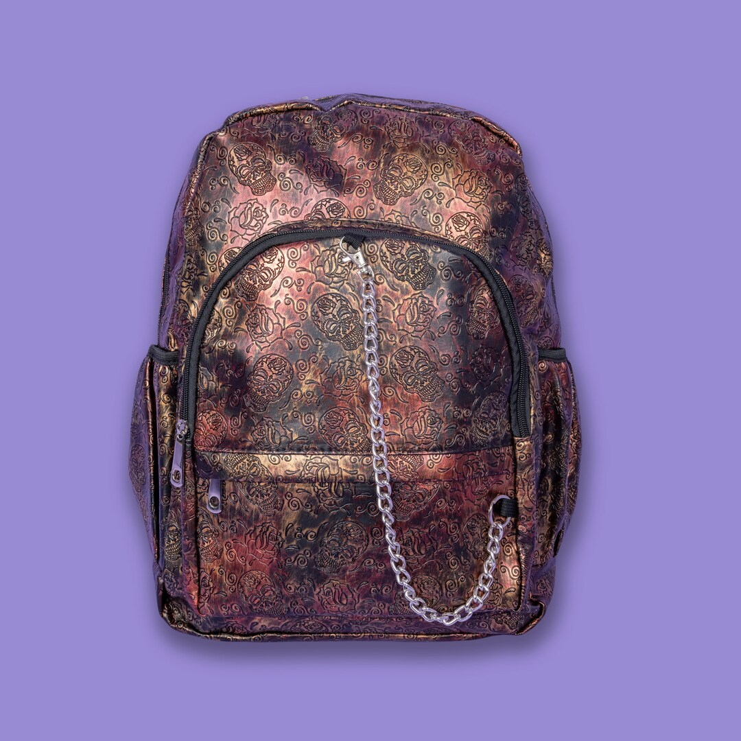 Rustic Skulls & Roses Backpack With Chain Detail - Etsy