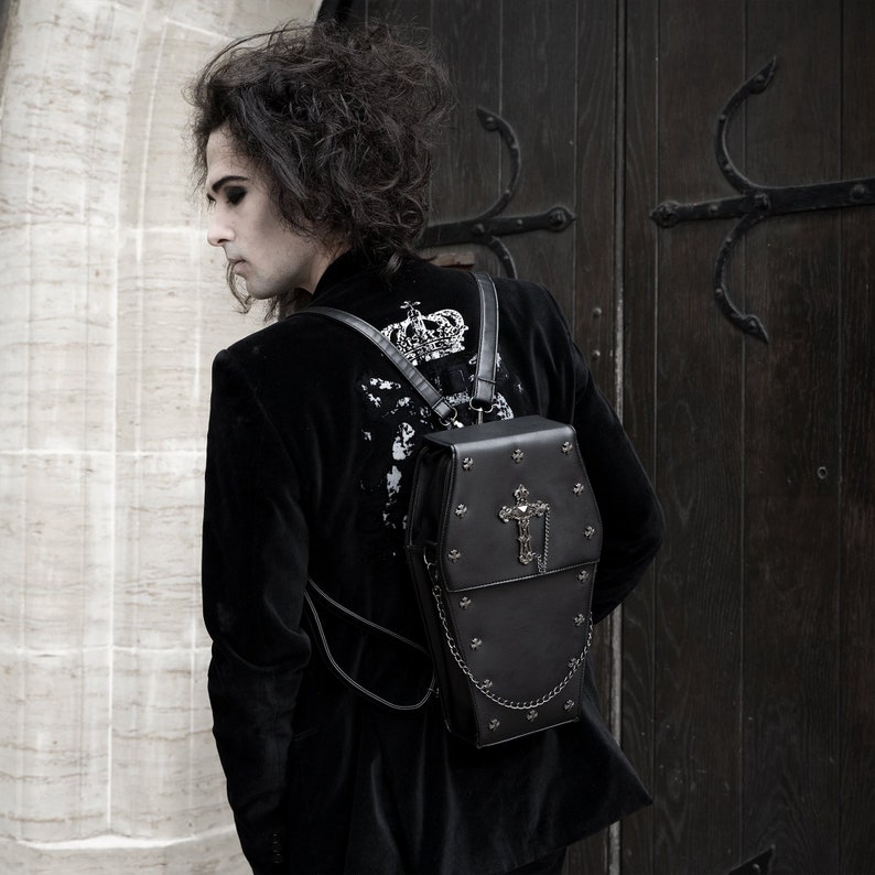 GOTHX Black Cross Vegan Coffin Backpack - Gothic Style - Dark Grunge ...