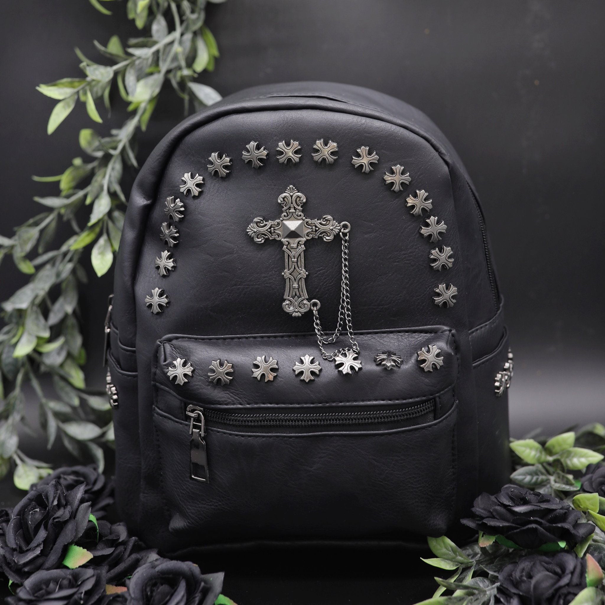 GOTHX Black Vegan Cross Mini Stud Backpack | Etsy