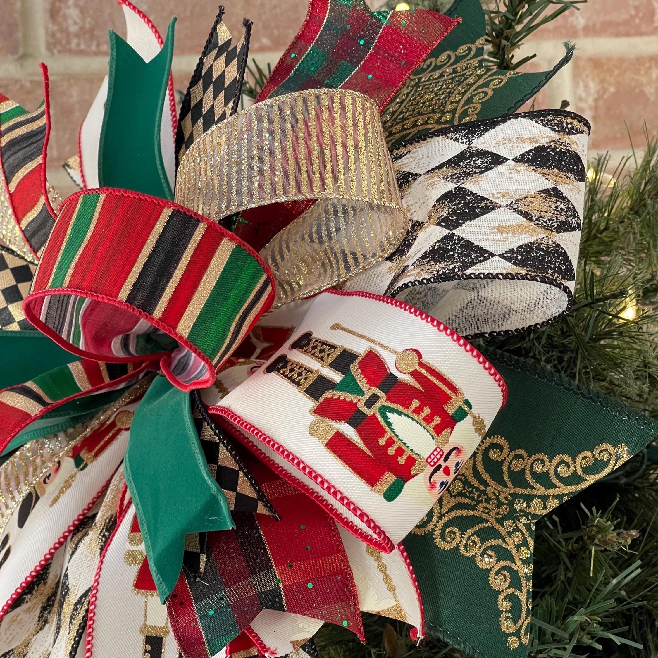 Large Christmas Tree Topper Bow Designed With Nutcracker Red Green ...