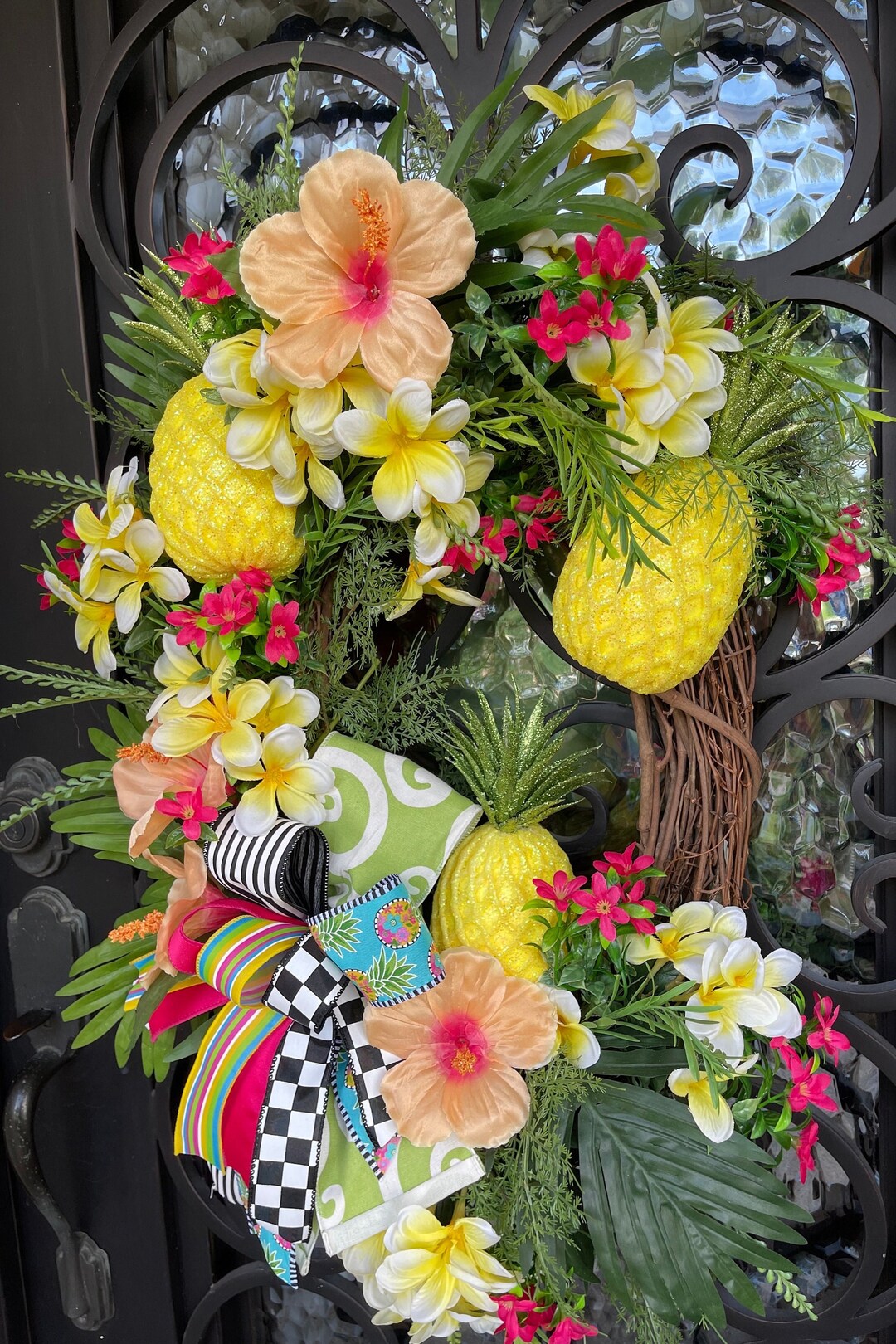 Summer Tropical Wreath, Pineapple Wreath for Front Door, Tropical Decor ...