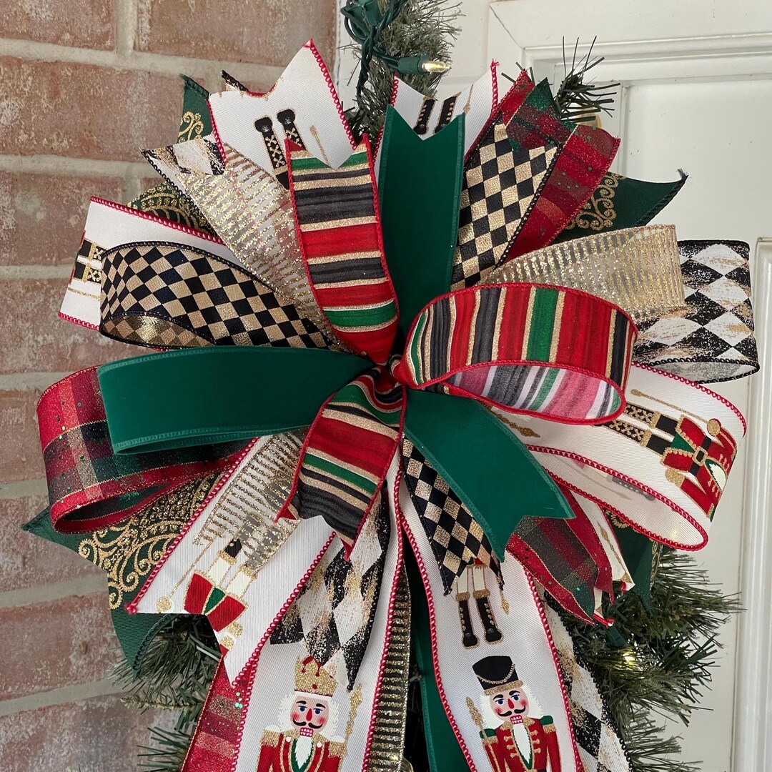 Large Christmas Tree Topper Bow Designed With Nutcracker Red Green ...