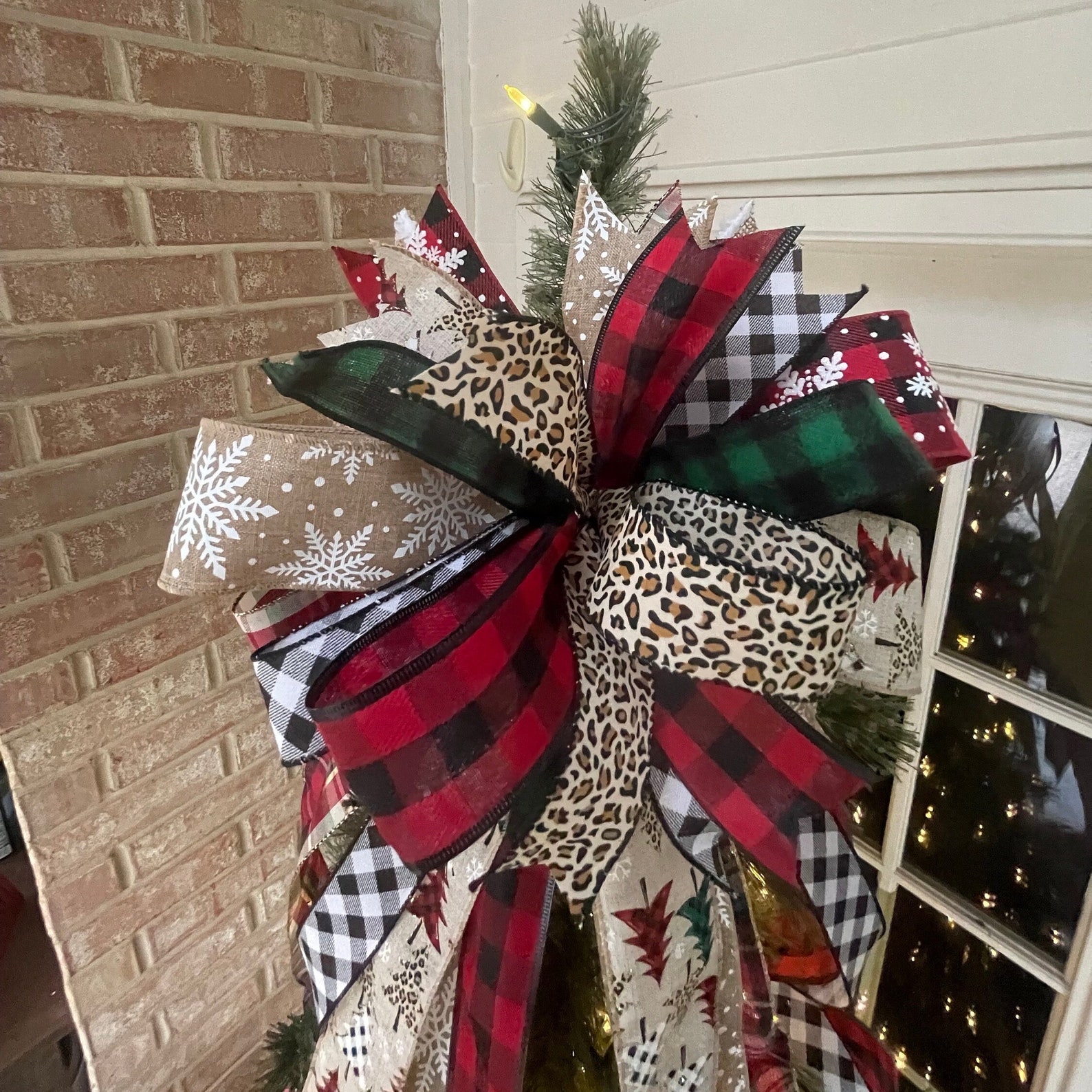 Large Christmas Tree Topper Bow Designed With Plaid Ribbons, Farmhouse ...