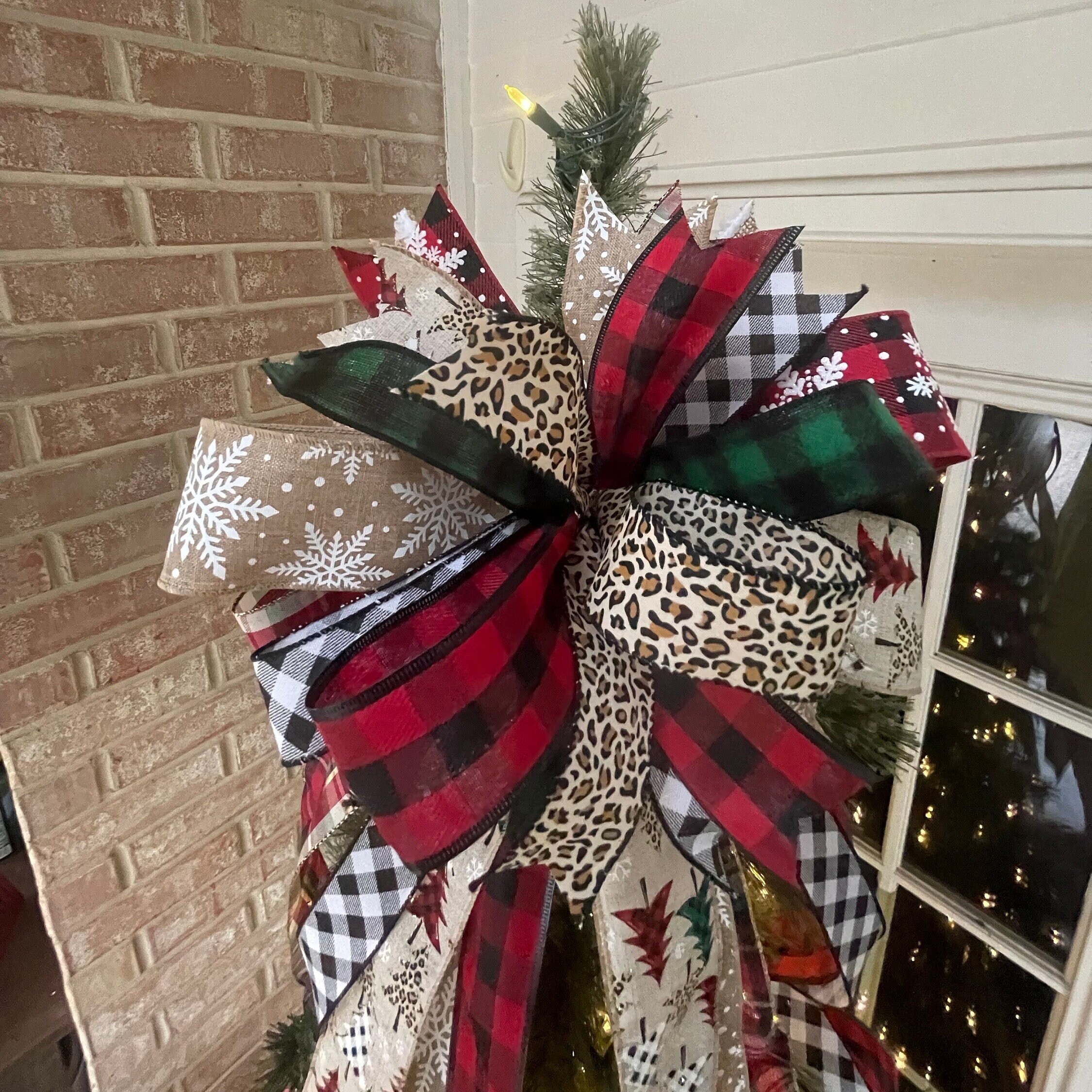 Large Christmas Tree Topper Bow, Plaid Christmas Tree Decor, Tree ...