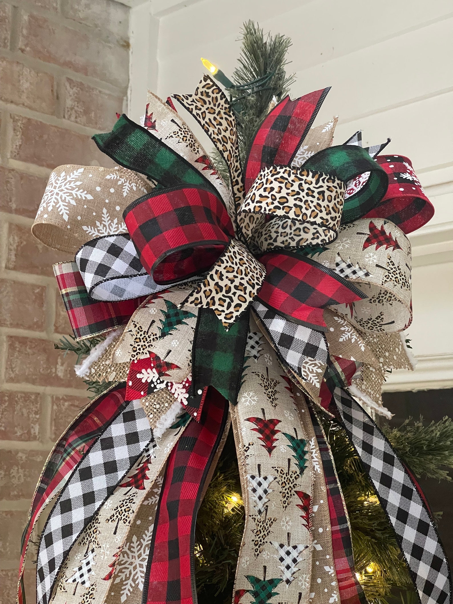 Large Christmas Tree Topper Bow Designed With Plaid Ribbons, Farmhouse ...