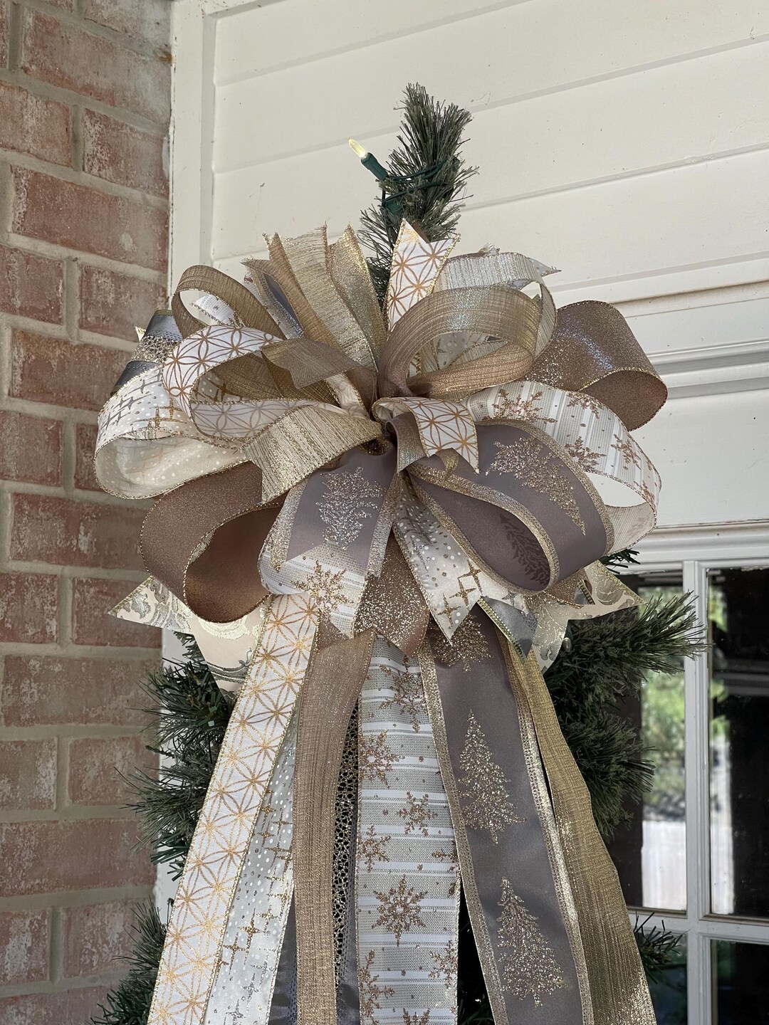 Large Christmas Tree Topper Bow Designed With Platinum, Champagne, Gold ...