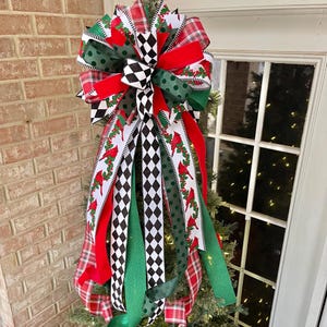 Large Christmas Cardinal Tree Topper Bow, Traditional Red and Green ...