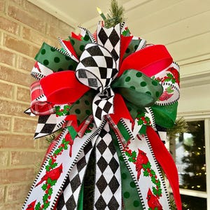 Large Christmas Cardinal Tree Topper Bow, Traditional Red and Green ...