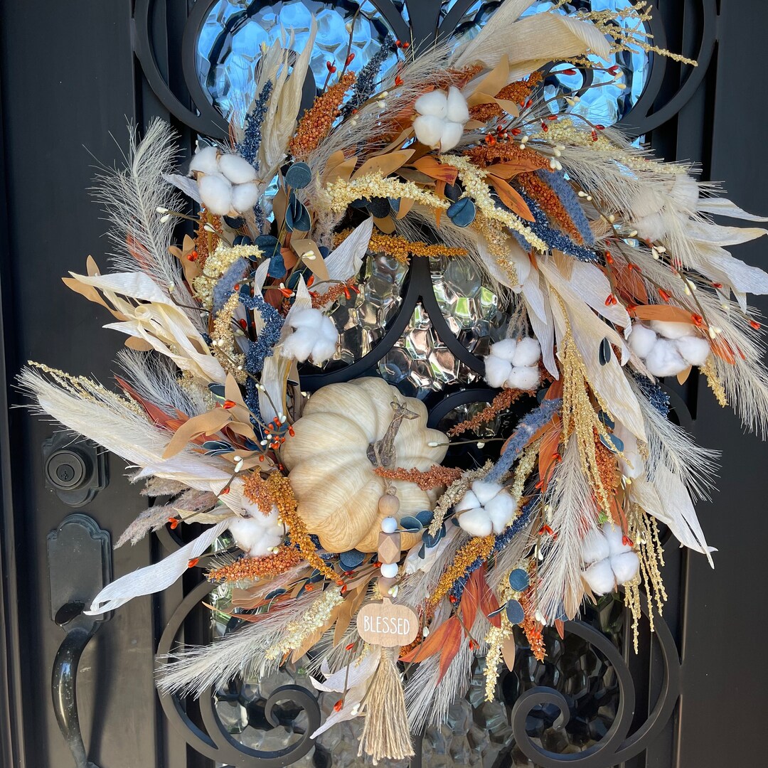 Fall Boho Wreath for Front Door, Fall Boho Decor for Porch, Thankful ...