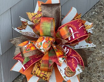 Fall or Thanksgiving Funky Bow for Lantern, Pumpkin Bow, Fall Wreath Bow, Front Porch Bow ...