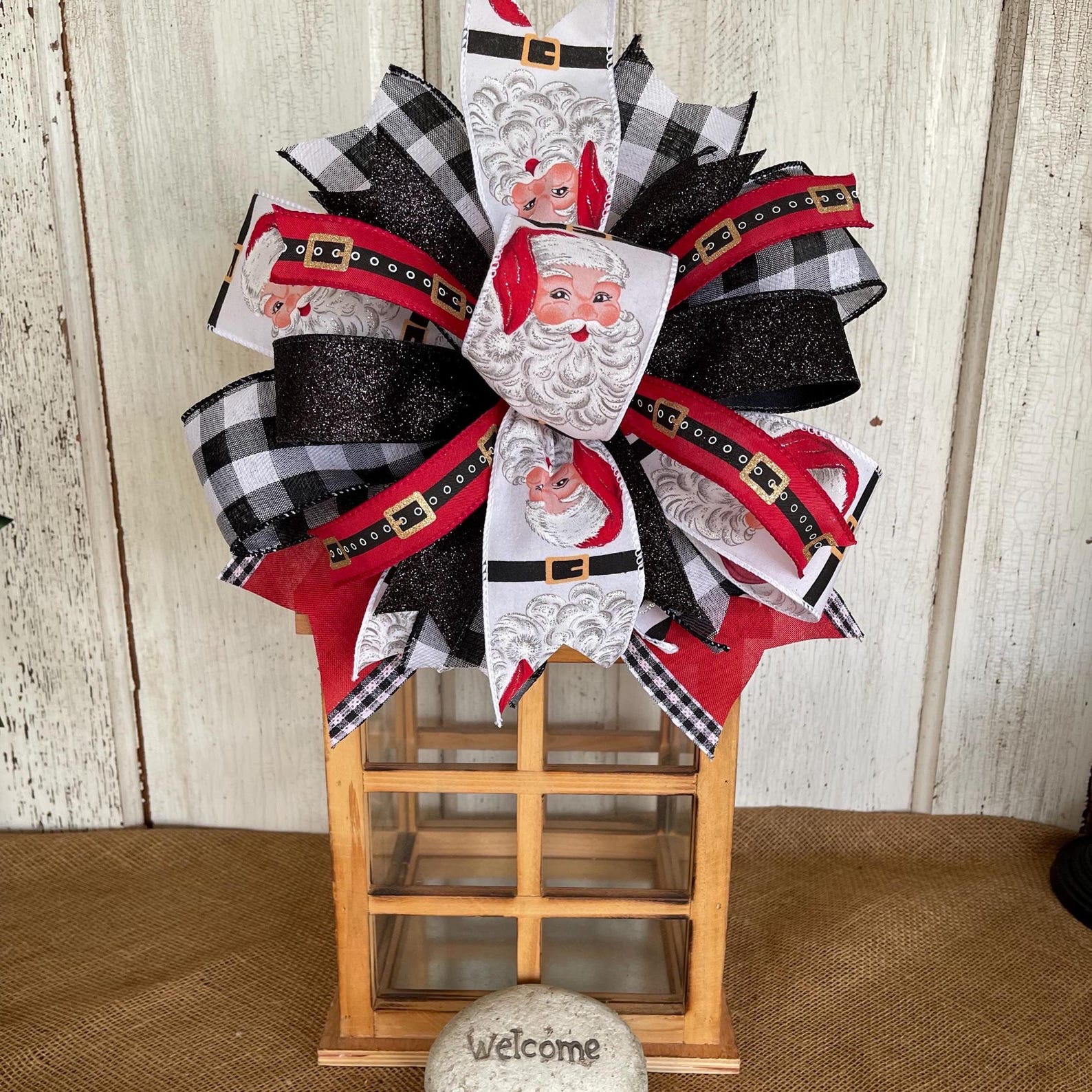 Christmas Whimsical Bow, Santa Bow for Lantern, Wreath, Lamp Post, Door ...