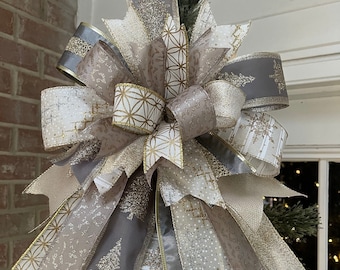 Large Champagne Gold Glitter Net Christmas Tree Topper Bow - Etsy
