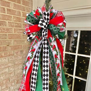 Large Christmas Cardinal Tree Topper Bow, Traditional Red and Green ...