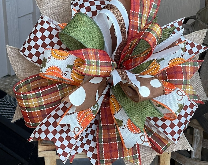 Fall or Thanksgiving Funky Bow for Lantern, Pumpkin Bow, Fall Wreath ...