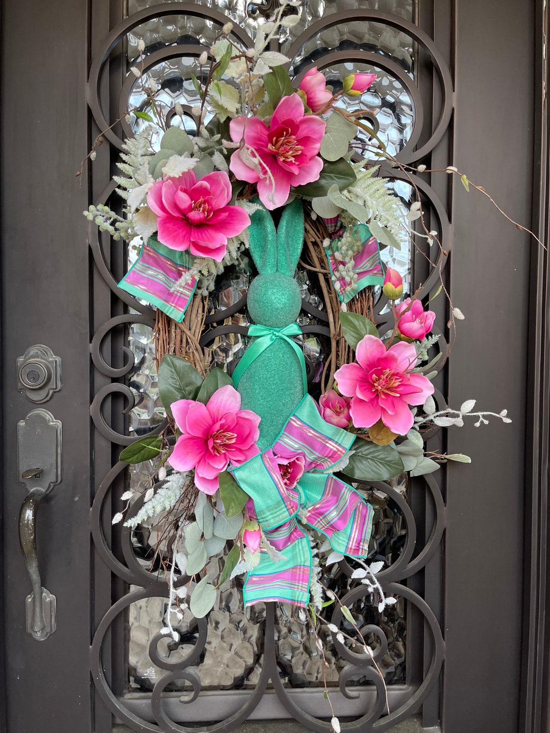 Easter Grapevine Wreath for Front Door, Easter Flocked Bunny Wreath ...
