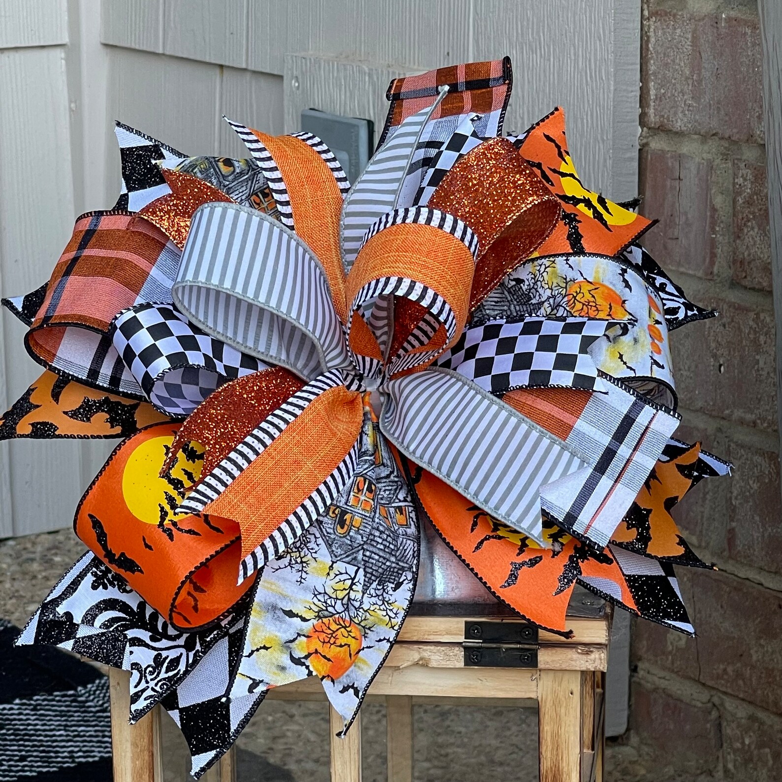 Halloween Bow, Classic Black Orange Ribbon, Lantern Decoration, Wreath ...