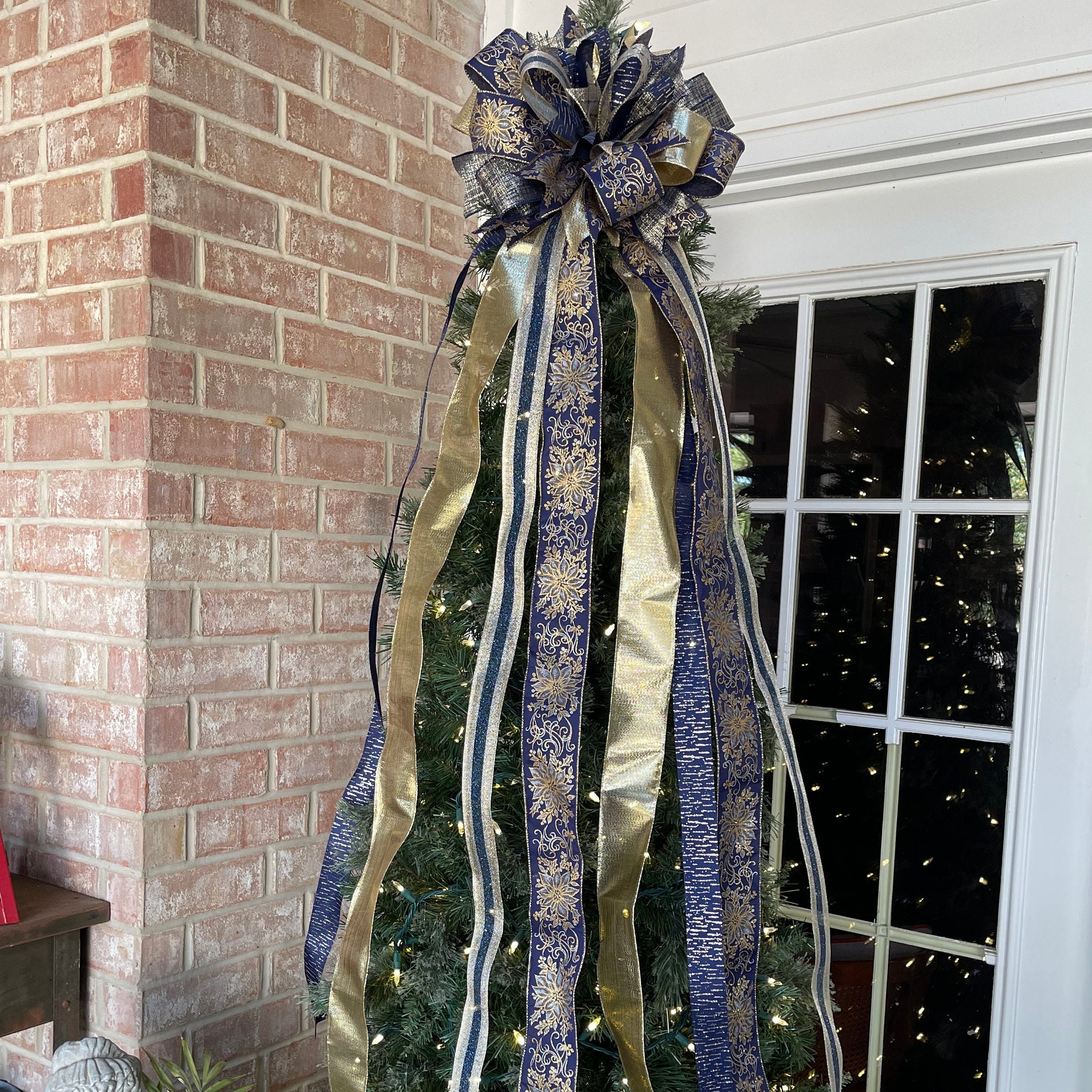Christmas Tree Topper Bow, Navy Blue and Gold Tree Topper Bow ...