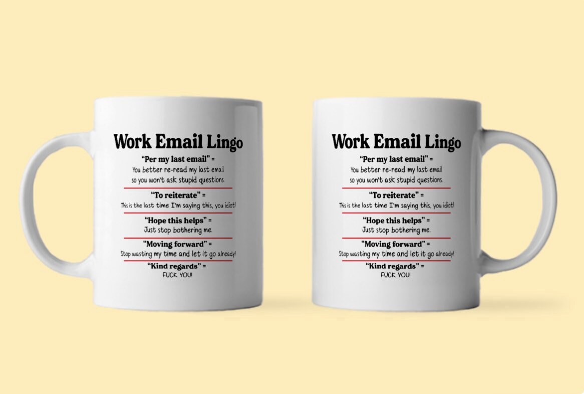 Work Email Lingo Mug, Mug for Office, Coffee Lovers Mug, Christmas Gift ...