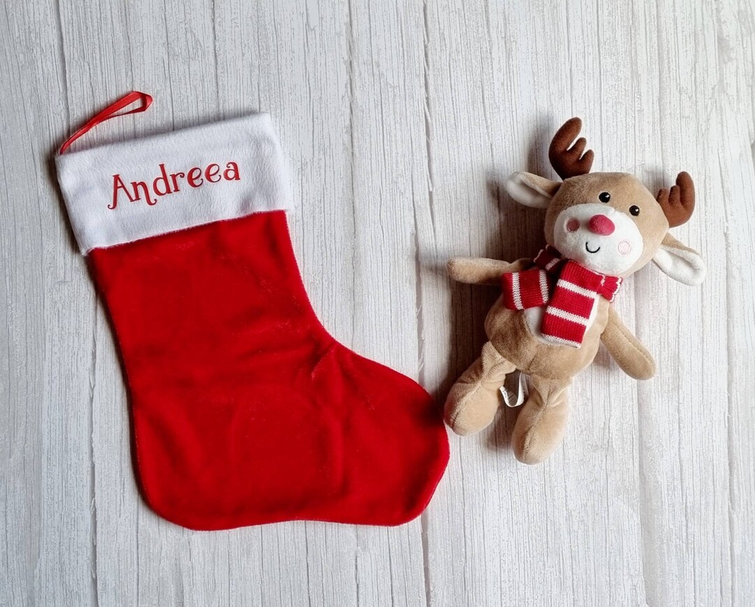 Custom Red Stocking With Initial, Red Burlap Christmas Stocking ...