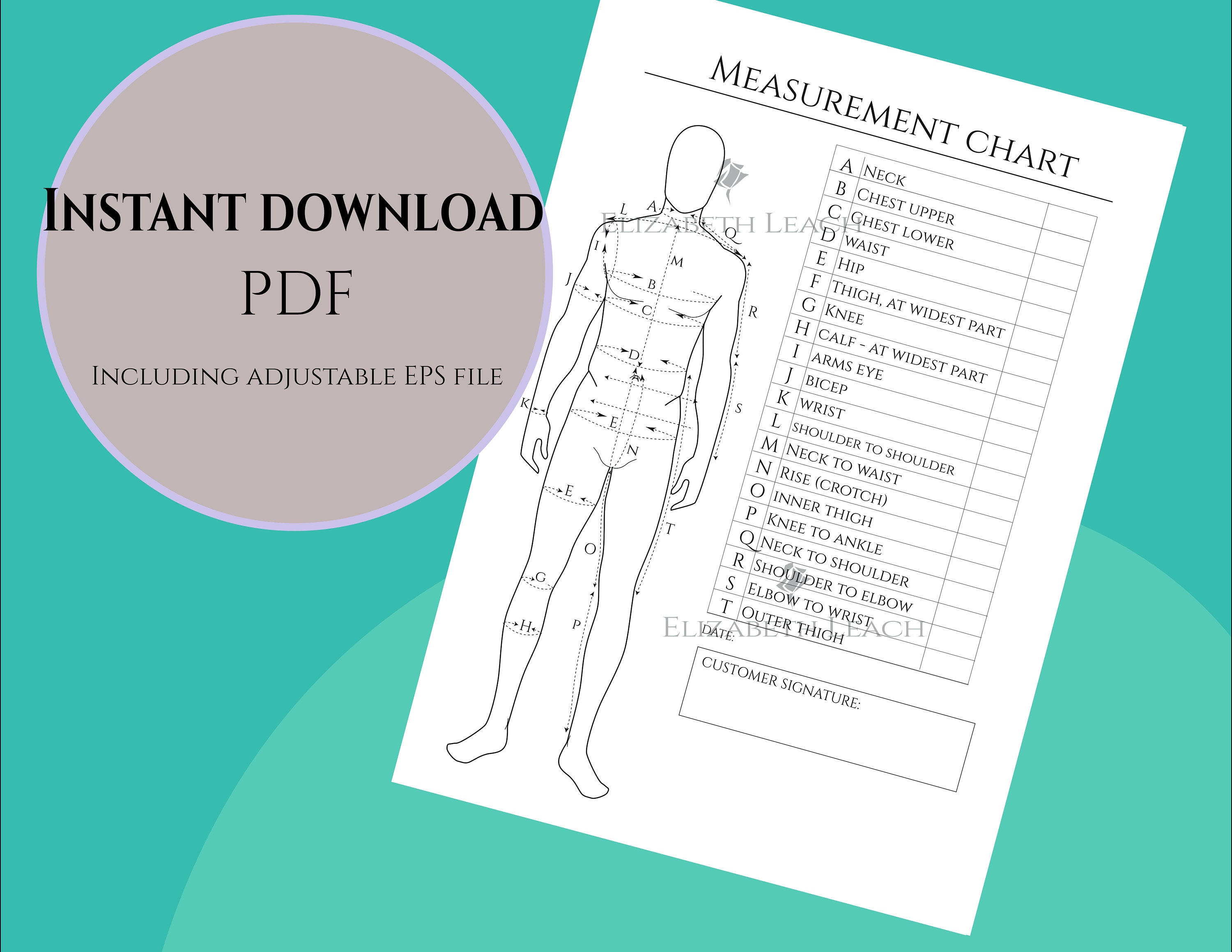 Male Body Measurement Chart for Dressmakers/tailors Male Body Fillable ...