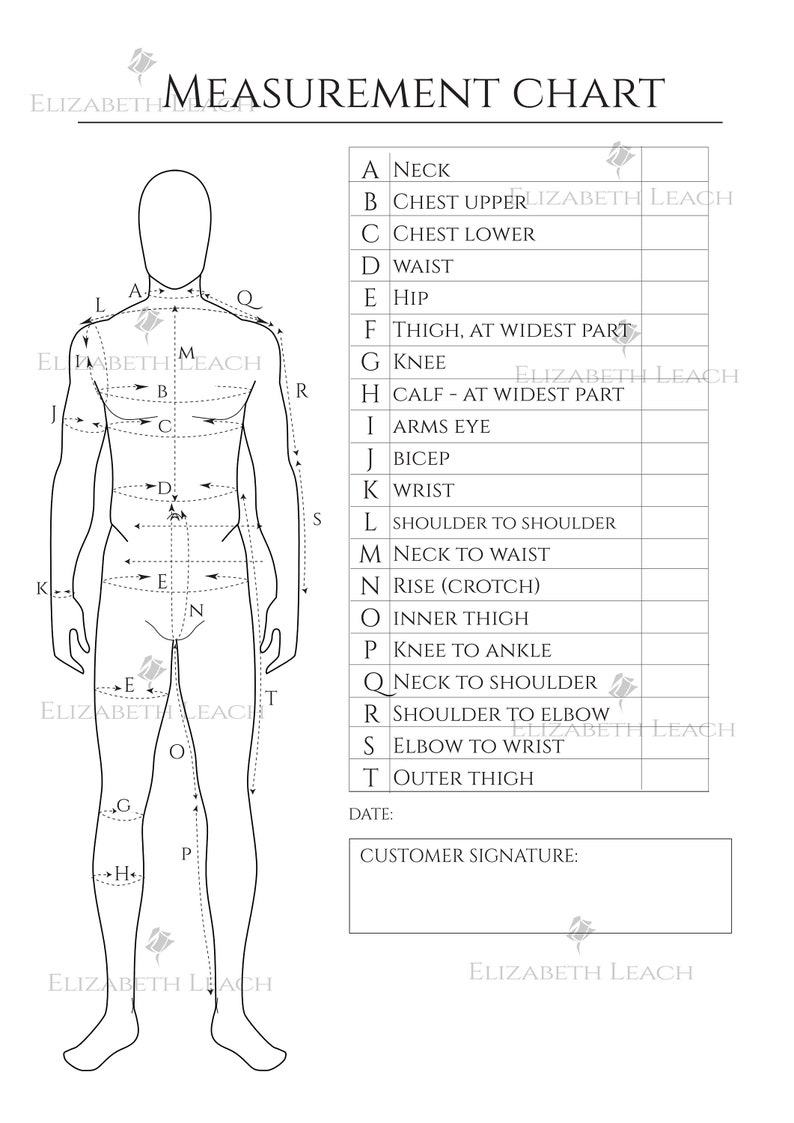 Male Body Measurement Chart for Dressmakers/tailors - Male Body ...