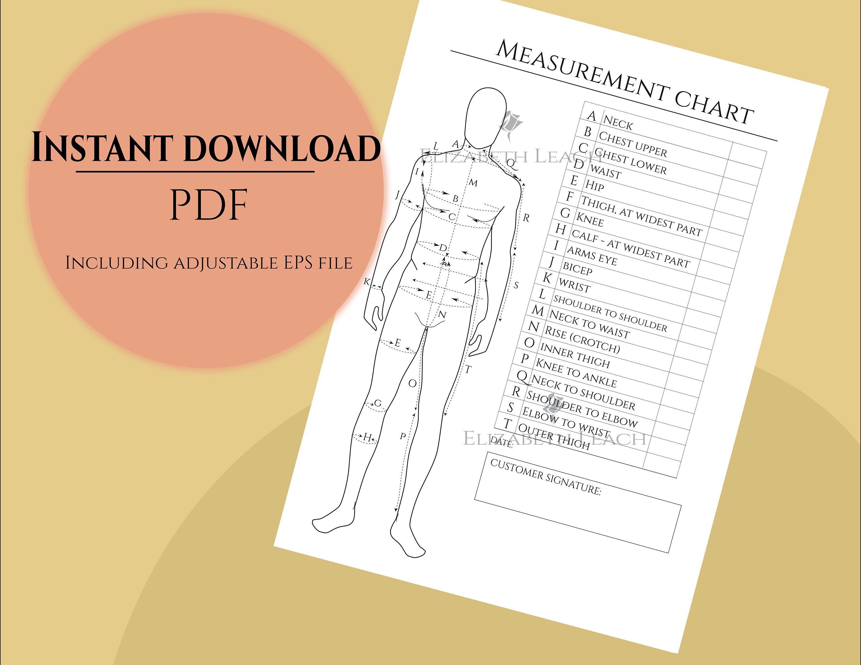 Male Body Measurement Chart for Dressmakers/tailors - Male Body ...