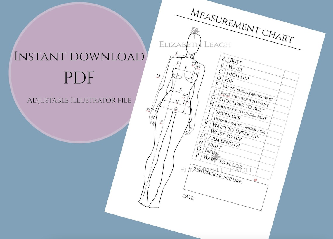 Body Measurement Chart for Dressmakers - Female Body - Fillable Women ...