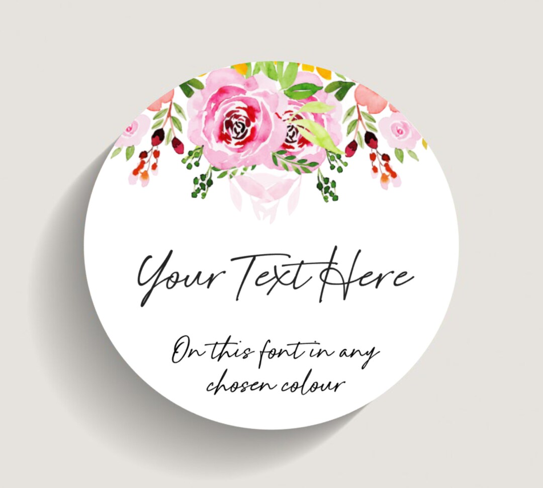 Personalized Pink Flower Stickers: Round Watercolor Labels - Etsy