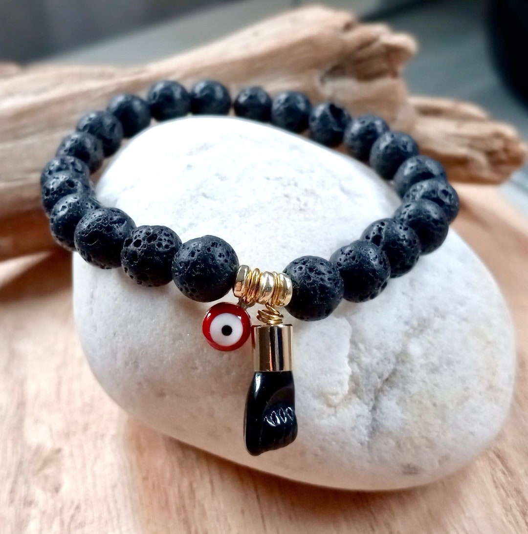 Pulsera Mano De Azabache, Black Lava, Hombres, Mal De Ojo, Red Evil Eye ...
