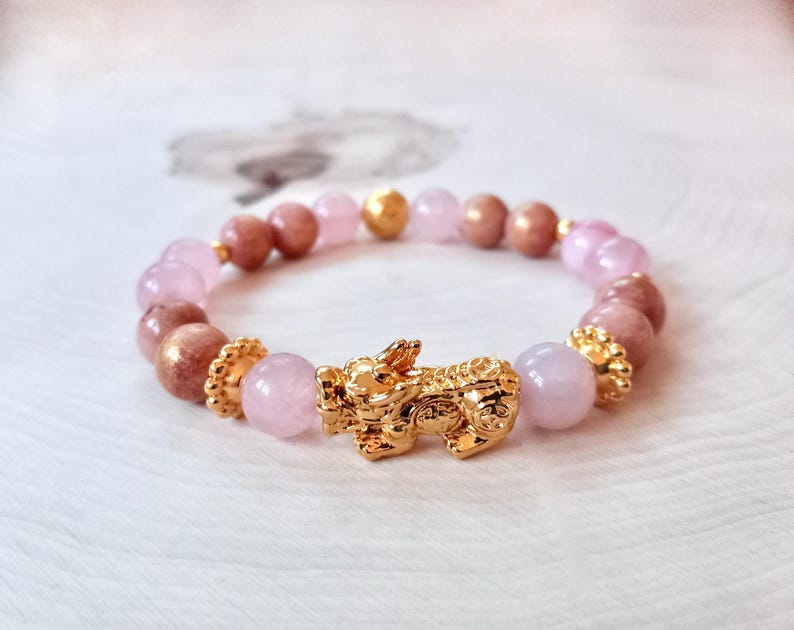 Pixiu Bracelet, Rose Quartz Bracelet, Feng Shui Bracelet, Lucky Chinese ...